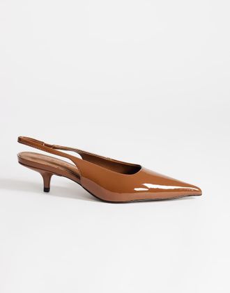 Topshop Ali escarpins slingback &agrave; petit talon en vernis camel-Marron