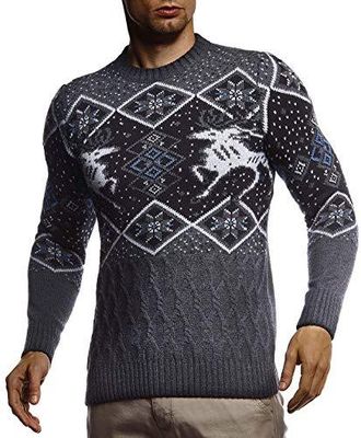 LEIF NELSON Pull norvégien en tricot pour homme avec col rond - Pull dhiver pour homme - Pour Noël et hiver - Motif norvégien - Coupe slim - Col rond - LN20761, a