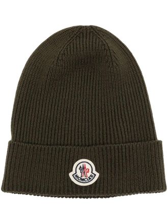 Moncler bonnet nervuré à patch logo - Vert