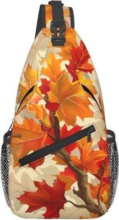 Generic Sacoche Homme Bandouliere Motif darbre &agrave; feuilles d&eacute;rable dautomne Casual Sac De Poitrine Multifonction Sac &agrave; Dos De Voyage pour Cyclisme Camping &eacute;col