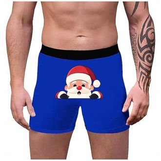 Generic Boxers Homme Noel Drole Personnalisé, sous-vêtements de la série Santa Print Shorts Comfort Fashion (Blue,S)