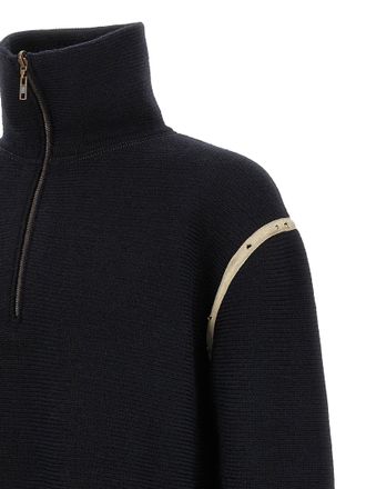 Maison Margiela Wool Turtleneck with Denim Patches Sweater - Navy