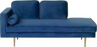Beliani Chaiselongue Samt blau links goldenes Gestell mit Nackenrolle modern Miramas
