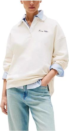 Tommy Hilfiger Femme, Sweatshirts et sweats &agrave; capuche, Blanc, Taille: 38 FR SweaT-shirt Classique &agrave; Manches Longues et Col Rond