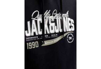 Jack & Jones Kapuzensweatshirt Jack&Jones &Uuml;bergr&ouml;&szlig;en Hoodie JJELOGO Print schwarz