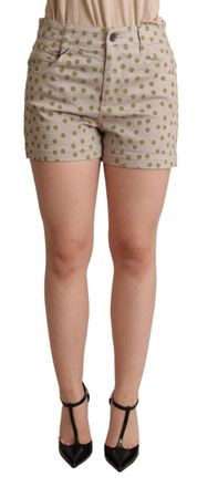 Dolce & Gabbana Womens Beige Polka Dots Denim Cotton Stretch Shorts Elastane
