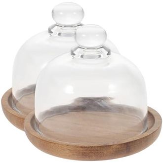 BESTONZON Cloche en Verre avec Assiette,Mini Support à gâteau avec Cloche en Verre,pour Dessert, Fruits, Cupcake,Artisanat, Paysage,e en,2 Jeux,pour Restaurant,