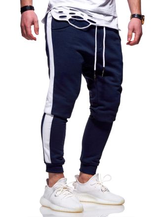 Behype. Herren Lange Trainingshose Jogging-Hose Sport-Hose mit Side-Stripe 60-0351 Navy XXL