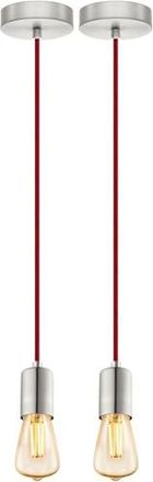 Eglo Pendelleuchte Yorth, 1 flammige Schnurpendel H&auml;ngelampe Vintage, Industrial, H&auml;ngeleuchte aus Stahl in Nickel-Matt, Kabel in Rot, Esstischlampe, Wohnz