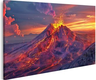 Islandburner Prime Bild auf Leinwand Vulkan Ausbruch bei Sonnenuntergang im beeindruckenden Naturschauspiel - Leinwand 80x40cm