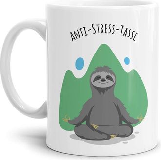 Tassendruck Anti Stress Tasse Faultier - Faultiertasse für Ihn/Geschenkidee für den Freund/Schöne Motivtasse zum Entspannen - Weiß