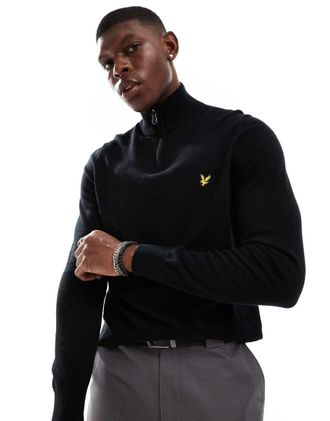 Lyle & Scott Pull zipp&eacute; en laine m&eacute;rinos - Noir