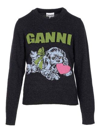 Ganni Pull Col Rond - Gris
