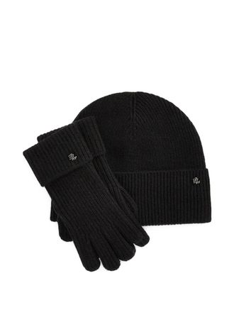 Lauren Ralph Lauren ensemble bonnet-gants en maille nervurée - Noir