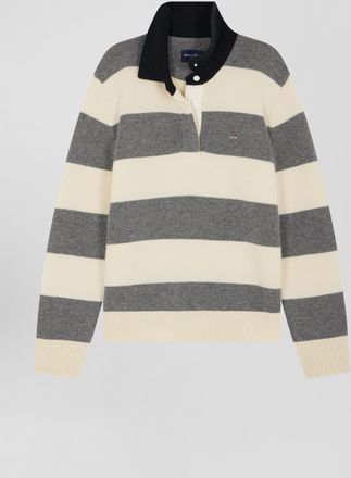 Eden Park Pull Col Polo En Laine Et Cachemire Ray&eacute; Gris Clair Et &Eacute;cru