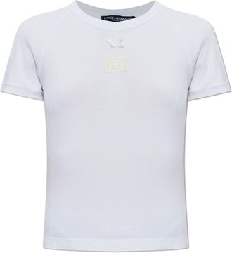 Dolce & Gabbana Femme, Tops, Blanc, Taille: 36 FR T-shirt avec &eacute;cusson logo