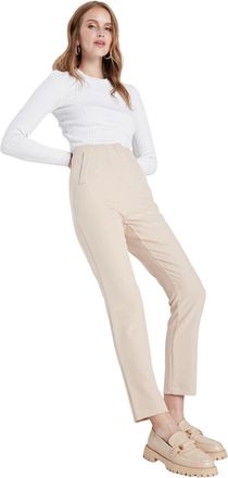 Trendyol Damen High Waist Cigarette Pants Pants Pants Täglich, Beige, 36