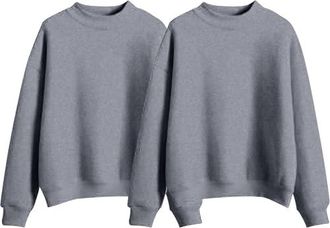Generic Lot de 2 sweatshirts pour femme avec doublure en polaire - Couleur unie - Col montant - Manches longues - D&eacute;contract&eacute; - Grande taille - Uni - L&eacute;ger - 