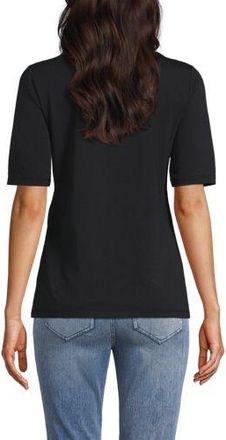 Lands End Supima T-Shirt mit U-Boot-Ausschnitt und geknöpfter Schulter, Damen, Größe:44-46 regular, Schwarz, Baumwolle, by Lands End