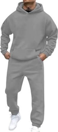 Generic Sweat &agrave; capuche 2 pi&egrave;ces pour homme, surv&ecirc;tement dentra&icirc;nement en flanelle pour homme, gris, 3XL