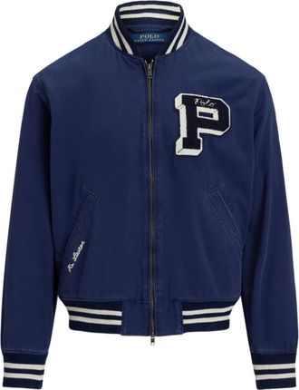 Ralph Lauren Homme, Vestes, Bleu, Taille: XL Appliqu&eacute; Striped-Trim Jacket