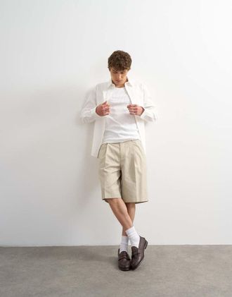 Topman Short ample &agrave; rayures - Taupe-Neutral