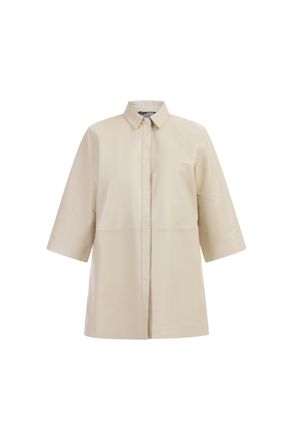 Dreimaster Dreimaster Lederhemd Damen Wollwei&szlig;