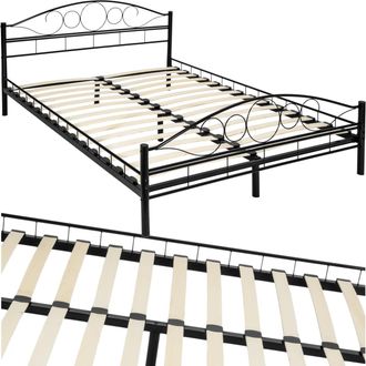 TecTake Metallbett, Bettgestell mit Lattenrost, Einzelbett, Doppelbett aus Metall, Bettrahmen mit Kopfteil Bett für Schlafzimmer, Gästezimmer, Gästebett, Juge