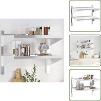 vidaXL The Living Store - Wandregal mit 2 B&ouml;den 75x40x60 cm Silbern Edelstahl - Edelstahl Regal - Wandregal - Schweberegal - Badezimmerregal - K&uuml;chenregal