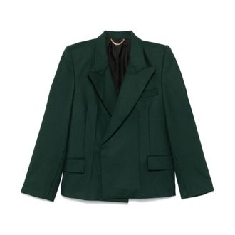 Victoria Beckham Gr&uuml;ne Doppelreihige Jacke mit Spitzrevers - - Jackets - Damen - Gr&uuml;n - 2XS