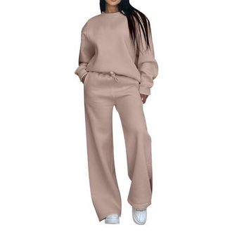 Generic Surv&ecirc;tement 2 pi&egrave;ces en coton pour femme - Surv&ecirc;tement 2 pi&egrave;ces - Sweatshirt - Pantalon de jogging - &Eacute;l&eacute;gant - Couleur unie - Tenue de maison baggy - 