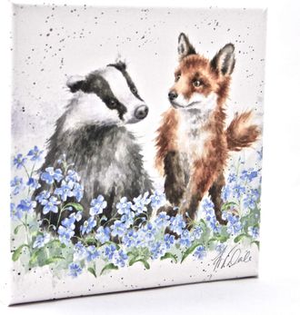 Wrendale Designs Dachs und Fuchs auf weißem Quadrat Leinwand 20 Zentimeter Vergiss mich nicht