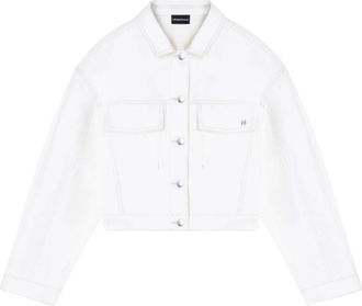 Emporio Armani Femme, Vestes, Blanc, Taille: 38 FR Garment-dyed Drill Cropped Blouson