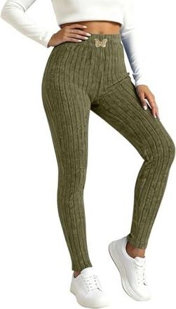 Generic Legging dhiver pour femme - Taille &eacute;lastique - Tricot c&ocirc;tel&eacute; d&eacute;contract&eacute; - Pantalon long - Confortable - Doux et chaud - Aspect cuir - Noir - 152, ver