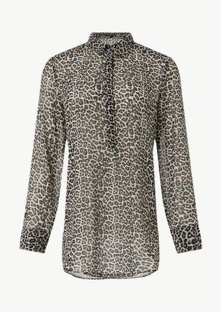 Comma Langarmbluse Bluse Longbluse aus Chiffon mit Leo-Print