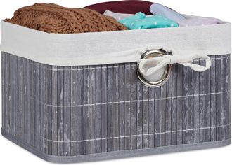 Relaxdays 4 x Aufbewahrungskorb, Stoffbezug, Bambus, rechteckig, Bad, Accessoires, Spielzeug, HxBxT: 20x31x31cm, Regalkorb, grau