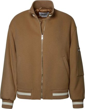 Msgm Msgm, Femme, Vestes, Beige, Taille: 36 FR Blouson Bomber en Laine Vierge
