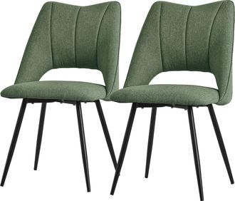 ML Design ML-Design Esszimmerstühle 2er Set, Grün, Wohnzimmerstühle aus Stoffbezug und schwarzen Metallbeinen, Küchenstühle mit Rückenlehne, Polsterstühle für E