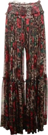 Dolce & Gabbana Femme, Pantalons, Multicolore, Taille: 42 FR Roses Animal Print Loose Trouser