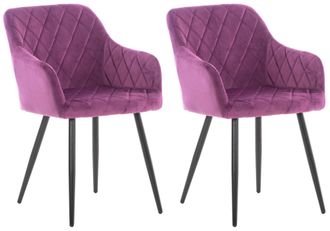 Clp 2er Set Esszimmerstuhl Shila I Bezug Stoff Oder Samt I Polsterstuhl mit Armlehnen, Farbe:lila, Material:Samt