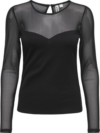 Only Damen Onlheart-Becki L/S Mix Top WVN, Black, X-Large