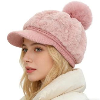 Generic Bonnet chaud pour femme, chapeau dhiver avec pompon - Chapeau dhiver avec bord - Pour ski, voyage, vacances, matin, plein air, quotidien, marche, fill