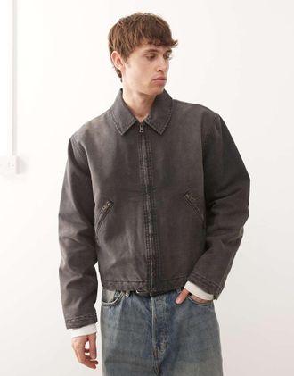 Weekday Veste en toile coupe carr&eacute;e - Noir d&eacute;lav&eacute;