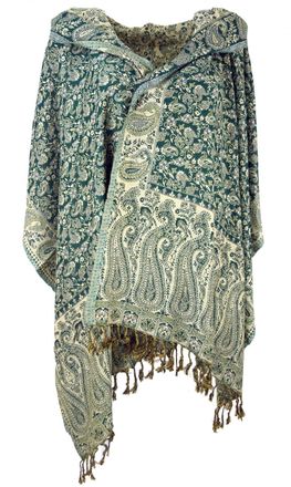 Guru Shop Indischer Pashmina Schal, Schultertuch, Stola mit Paisley Muster - Tannengrün, Herren/Damen, Synthetisch