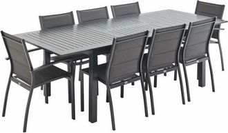 Sweeek Gartengarnitur mit ausziehbarem Tisch, 8 Personen Anthrazit / Taupe-Grau - Sweeek
