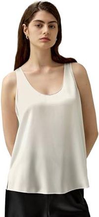 LilySilk D&eacute;bardeur en Soie 100% &agrave; Encolure en U pour Femmes D&eacute;bardeurs en Soie d&eacute;t&eacute; L, Blanc Naturel
