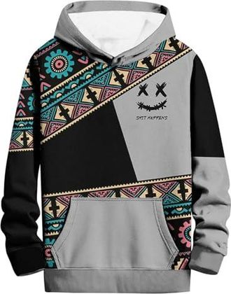 Generic Sweat a Capuche Homme Sweatshirt Hooded Pull &agrave; Capuche Homme Mode Casual avec Imprim&eacute; Partiel, Sweats &agrave; Manches Longues et Cordon de Serrage