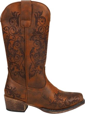 Roper Riley Stiefel für Damen, bestickt, mit leicht spitzer Schuhkappe (Snip-Toe), mittelhoch, niedriger Absatz, 2,5-5,1 cm, Rot, Hellbraun, 39 EU