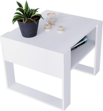 Generic Couchtisch KARO rechteckiger Kaffeetisch aus Holz Modern Teetisch 65 x 53,6 45cm massiv und stabil (Weiss)