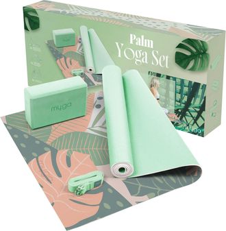 Myga Yoga Starter Kit | Komplettes Set mit Yogamatte, Yogablock & Gurt | rutschfest & Unterstützend | Ideal für Anfänger & Zuhause sowie Reisen | Unterschi